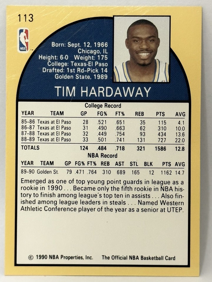 Tim Hardaway 1990-91 NBA Hoops # 113 Tim Hardaway Rookie Card (RC ...