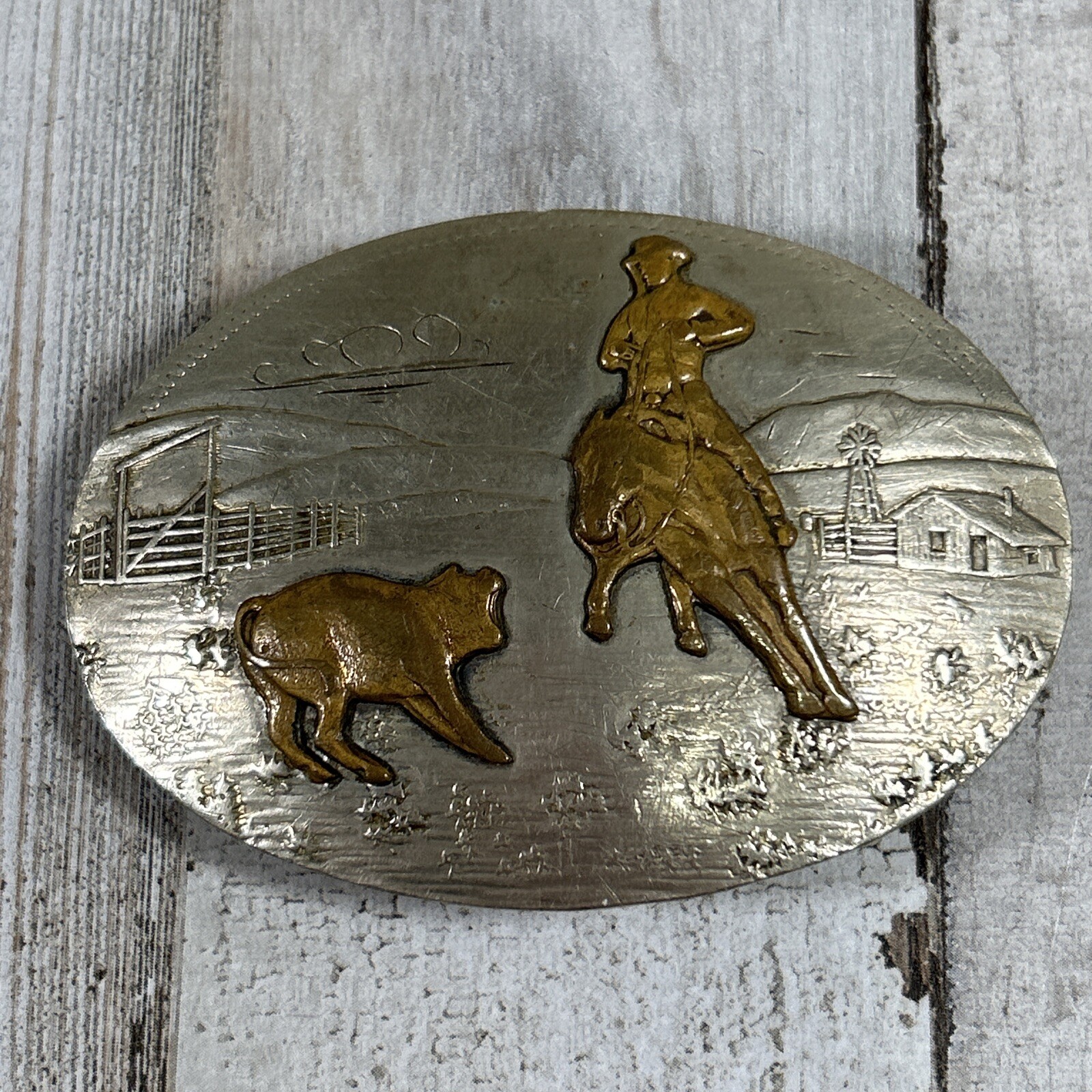 Vintage IRVINE & JACHENS German Silver Cowboy Roping Belt Buckle 3" x 2" | eBay