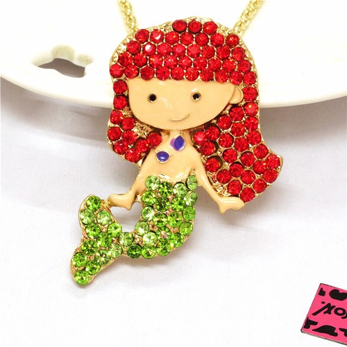 New Fashion Women Green Red Crystal Cute Mermaid Rhinestone Pendant ...