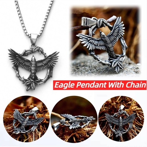 Men Titanium Eagle Pendant With Chain Retro Stainless Steel Necklaces ...