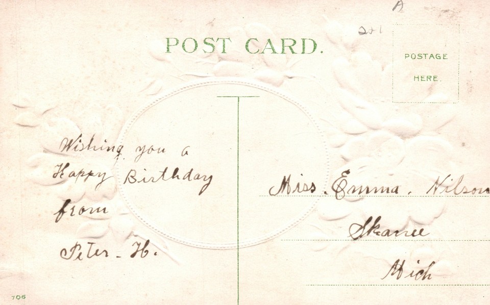 Vintage Postcard Birthday Greeting Landscape Design Flowers Natal Day ...