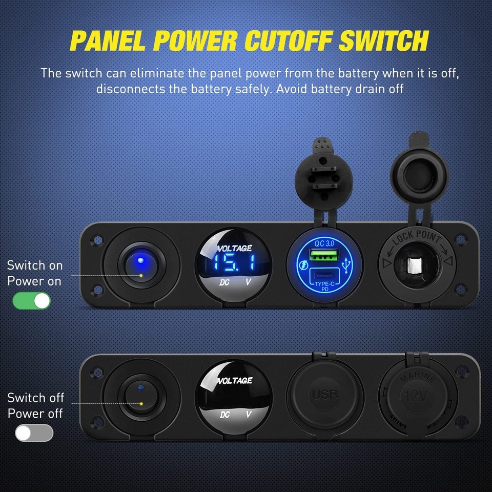 Nilight 4 in 1 ON/Off Charger Socket Panel PD Type C and QC 3.0 USB ...