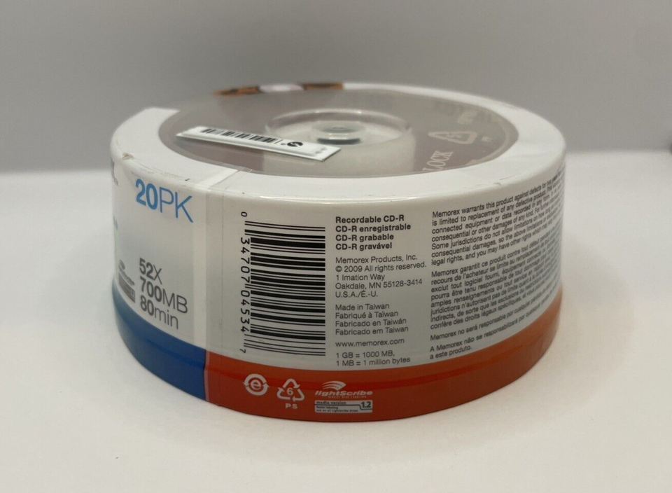 Memorex 20 Pack LightScribe COOL COLORS CD-R 52X 700MB Spindle -New ...