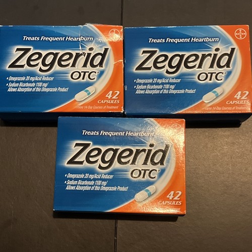 x3 ZEGERID OTC Treats Frequent Heartburn Acid Reducer 42 Caps Exp 2/25 ...