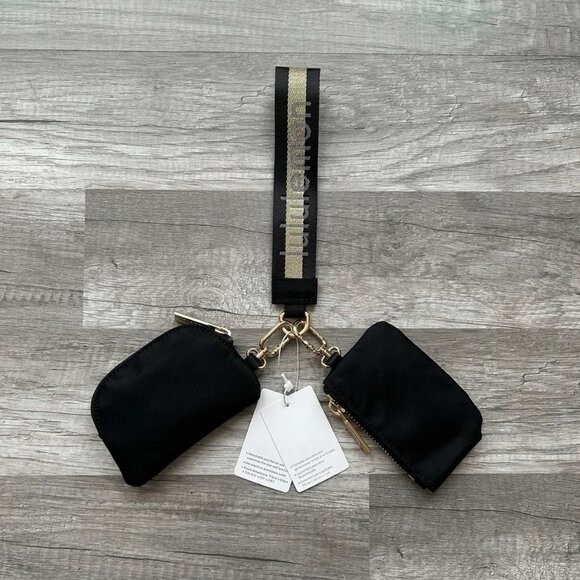 Lululemon Athletica Dual Pouch Wristlet Keychain Wallet Gold and Black ...