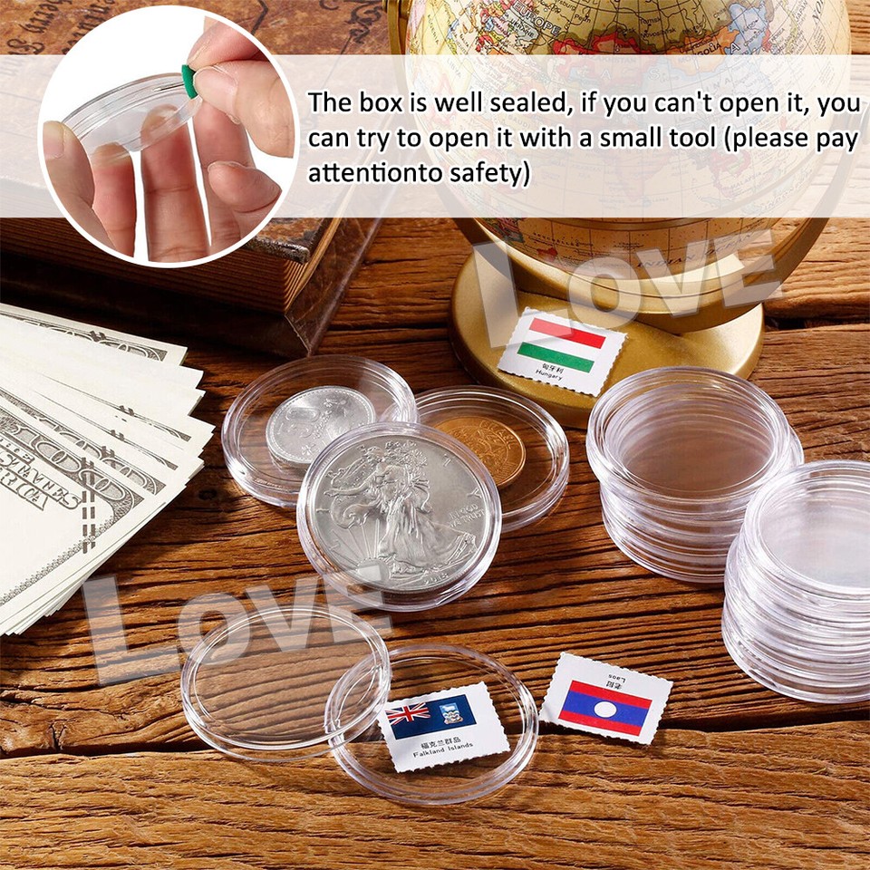 100pcs Coin Storage Box Case Capsules Holder Clear Plastic Round 21mm ...