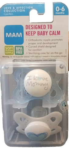 2 MAM Pacifiers 0-6 months Carry Case Blue White Orthodontic Soft ...