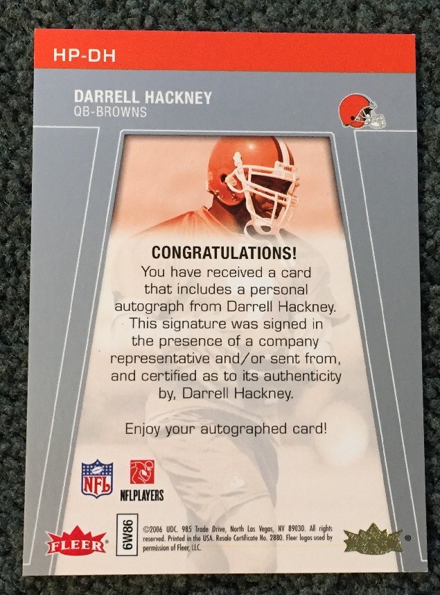 DARRELL HACKNEY 06 FLEER HOT PROSPECTS ENDORSEMENTS AUTOGRAPH CLEVELAND ...