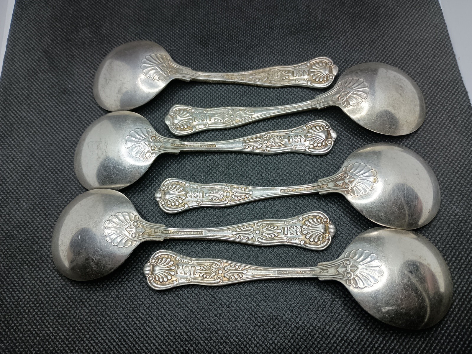 6 US Navy 5" Silver Solder Soup Spoons, International Silver Co USN ...