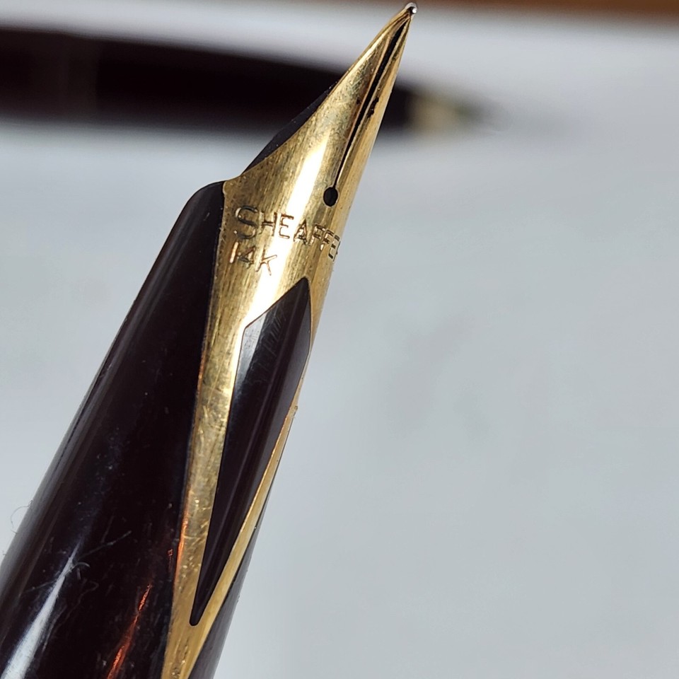 Vtg Sheaffer Desk Set Wood Base Ball Point Pen Fountain Pen Plain ...