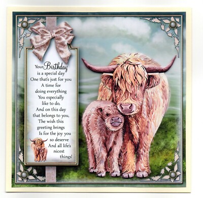 Happy Birthday Card / Greeting Card " Highland Cow" 3D Card 6" X 6 ...