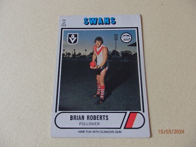 Brian Roberts - Sydney Swans Football Club -1976 Scanlens VFL Card ...
