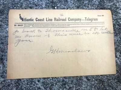 Vtg Atlantic Coast Line Railroad Telegram Used Written Go Back ...