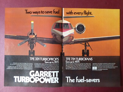 4/1974 PUB GARRETT TPE 331 TURBOPROP TFE 731 TURBOFAN AIRCRAFT ENGINE ...