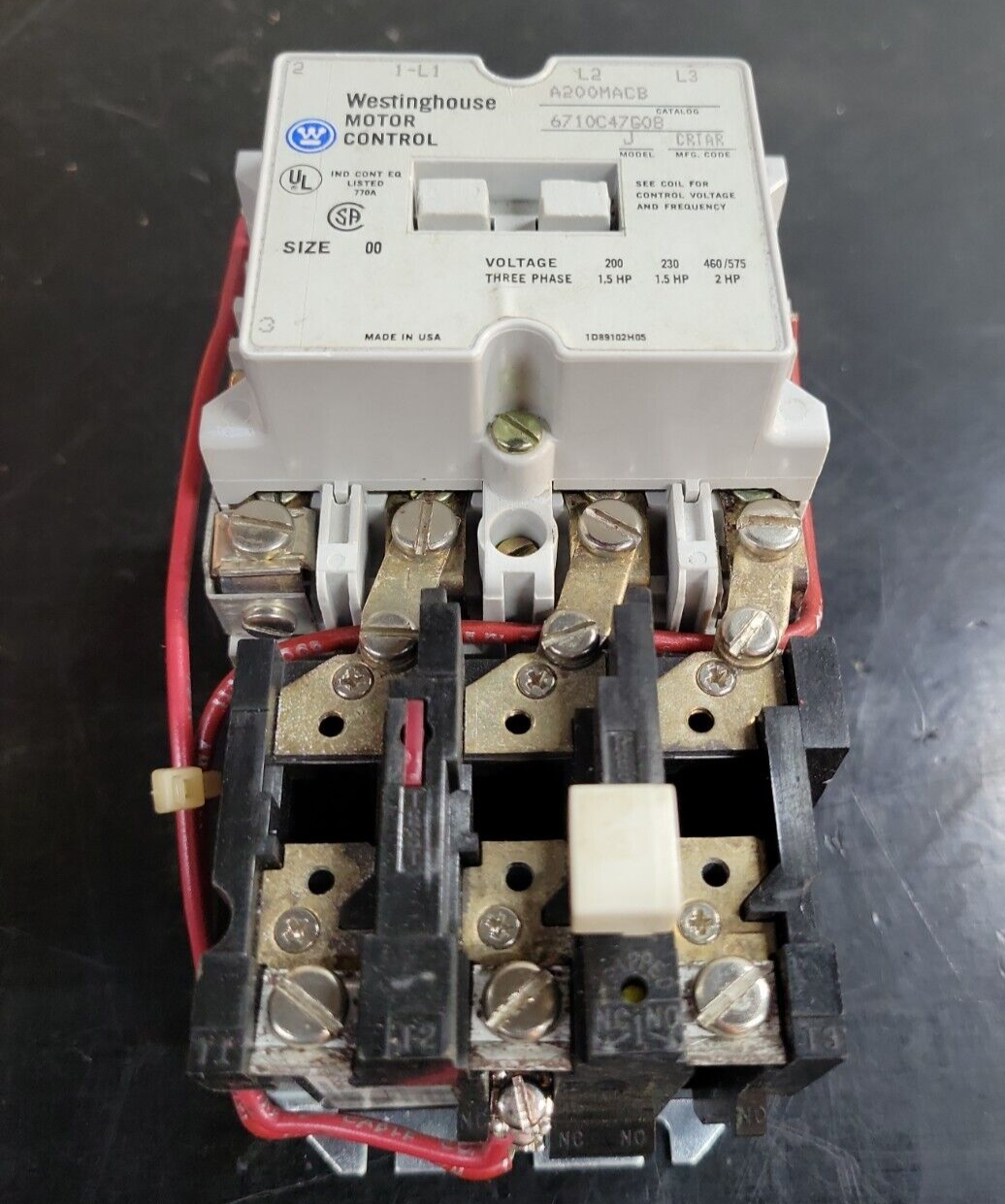 1- WESTINGHOUSE A200MACB J MOTOR CONTACTOR 3PH Size 00, 208V, 2HP ...
