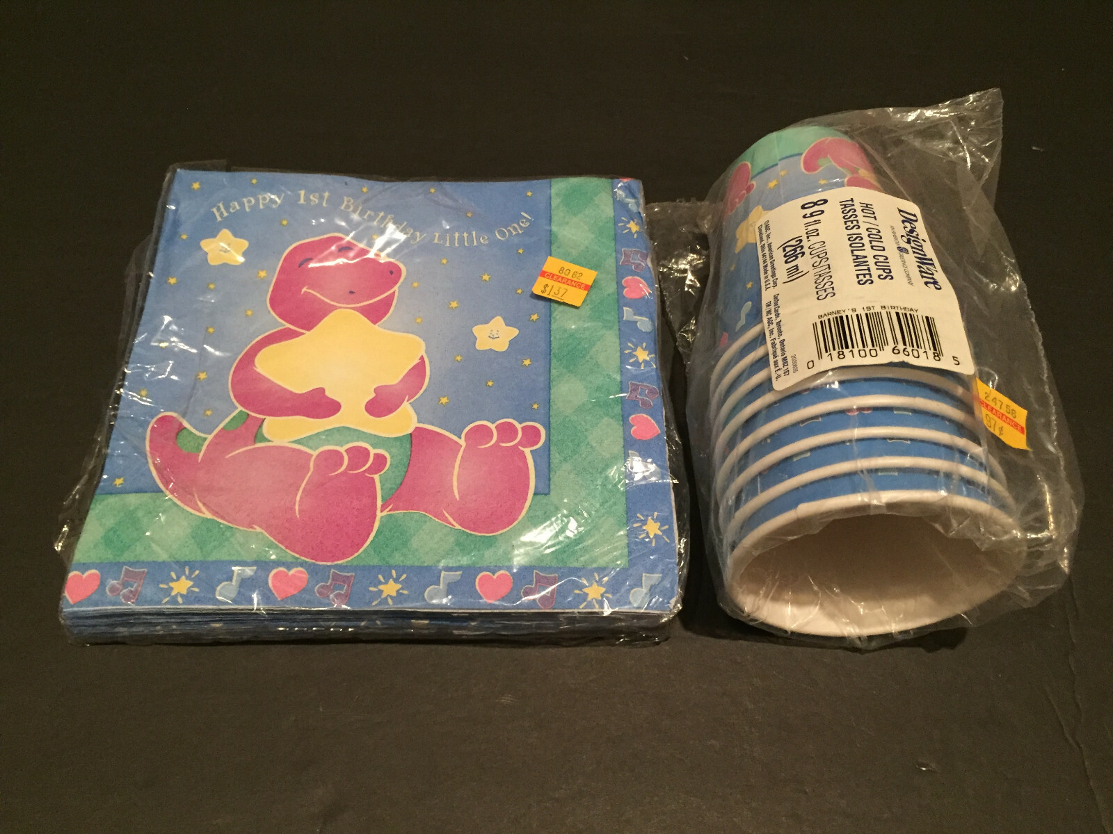Lot of 2~Barney 1st Birthday Party Supplies Napkins And Paper Cups | eBay