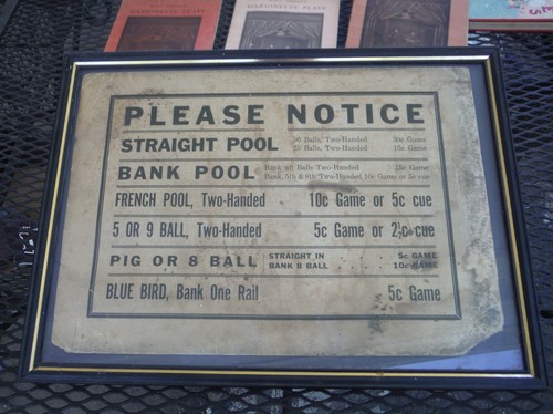 ANTIQUE/VINTAGE POOL HALL SIGN PRICE SHEET FOR MANY GAMES 1920'S ...