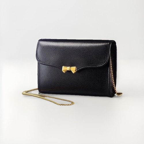 NINA RICCI Paris Black Genuine Leather crossbody shoulder bag Gold ...