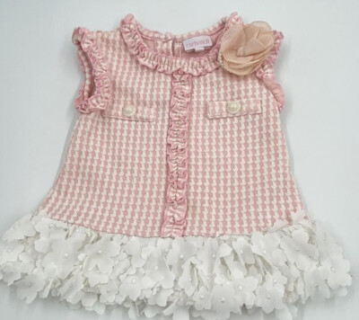 Baby Girls Pink White 12 Month Dress Sleeveless Flowers Beads Party ...