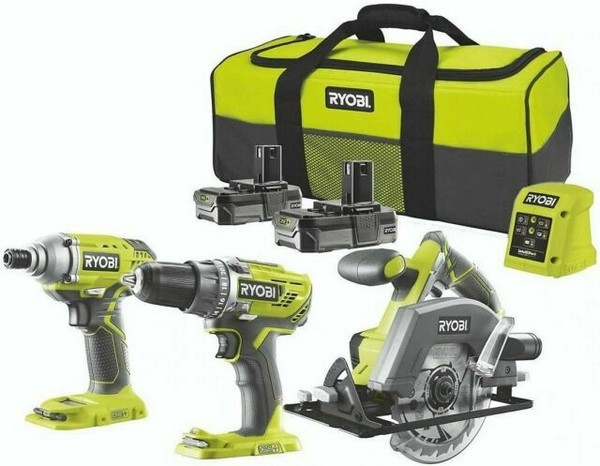 Ryobi ONE+ R18PDID2CSP-220S 18V Cordless 3-Piece Power Tool Set with ...