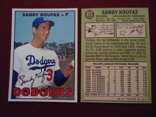 Sandy Koufax 1967 Topps Style Custom Card # 612 ...Final Stats on card ...