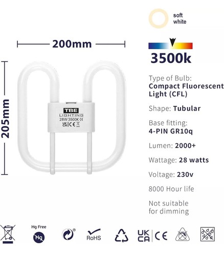 1x TBE Lighting 28w 2D 4-PIN CFL Energy Saving Lamps - DD Fluorescent ...