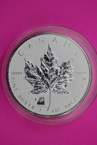 2012 Reverse Proof Maple Leaf Canada 5 Dollars Silver 1 OZ Mint Capsule ...