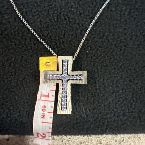 Sterling Silver Cross Pendant Purple CZ Double Bail 1.25” X 1”. 18 Inch ...