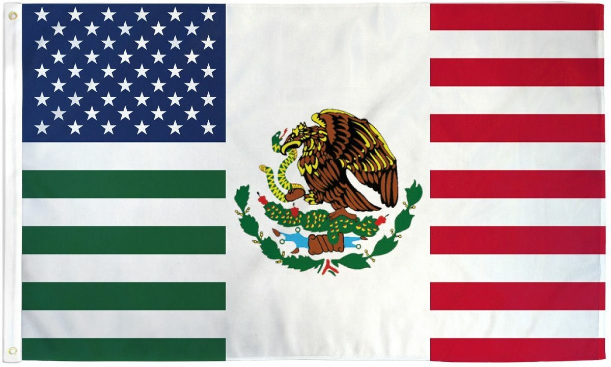 United States Flag And Mexican Flag Center For The U.S. And Mexico