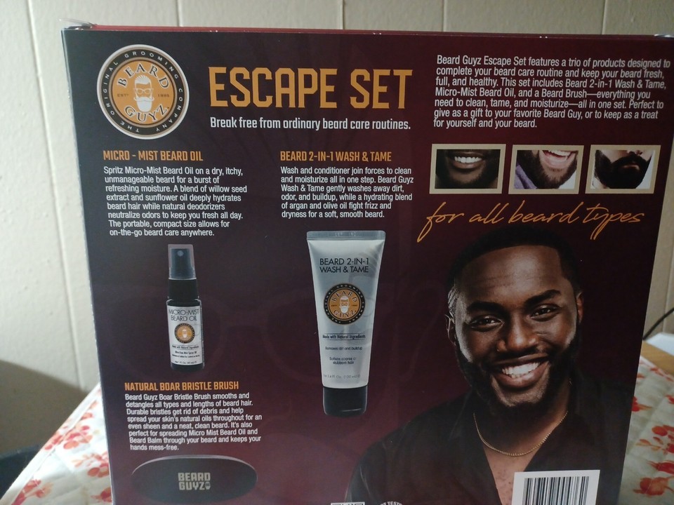 Beard Guyz Escape 3pc Beard Grooming Set with Boar Bristle Brush New In ...