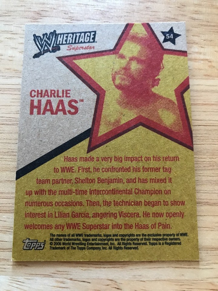 Charlie Haas Autograph Signed Autograph WWF WWE 2006 Topps Heritage ...