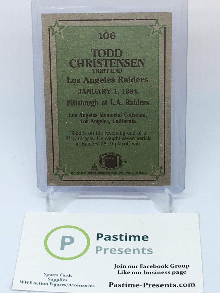 1984 Topps #106 Todd Christensen Instant Replay Oakland Raiders (B) | eBay