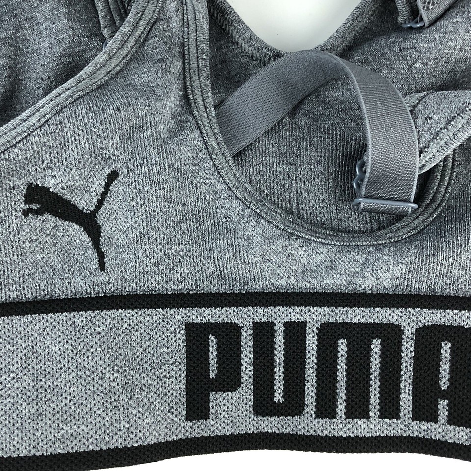 PUMA Seamless Strappy Back Adjustable Sports Bra Gray 74751-0918 Small ...