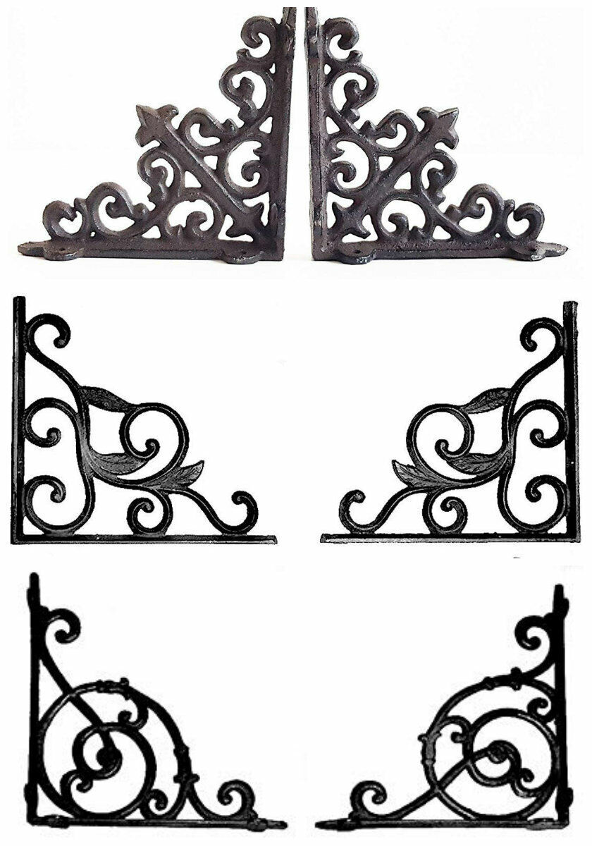 Cast Iron Wall Brackets Shelf Holder Black Scroll Home Decor Shelving ...