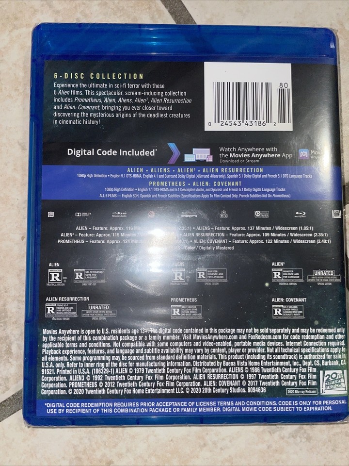 NEW: ALIEN: 6-Film Collection (Blu-ray + Digital) * Factory Sealed ...
