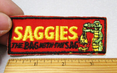 vintage 1970s Kooky patches SAGGIES bag with the sag embroidered patch ...