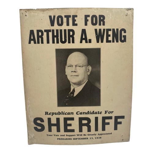 VTG Campaign Poster Sign Sheriff Arthur A Weng Michigan Election | eBay