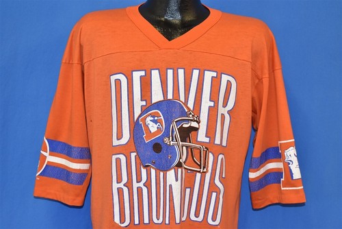 vintage 80s DENVER BRONCOS NFL V-NECK JERSEY DISTRESSED ORANGE t-shirt ...