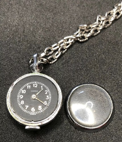 Rare Contex Swiss Ball Charm Pendant Watch Swiss Chain Necklace Black ...