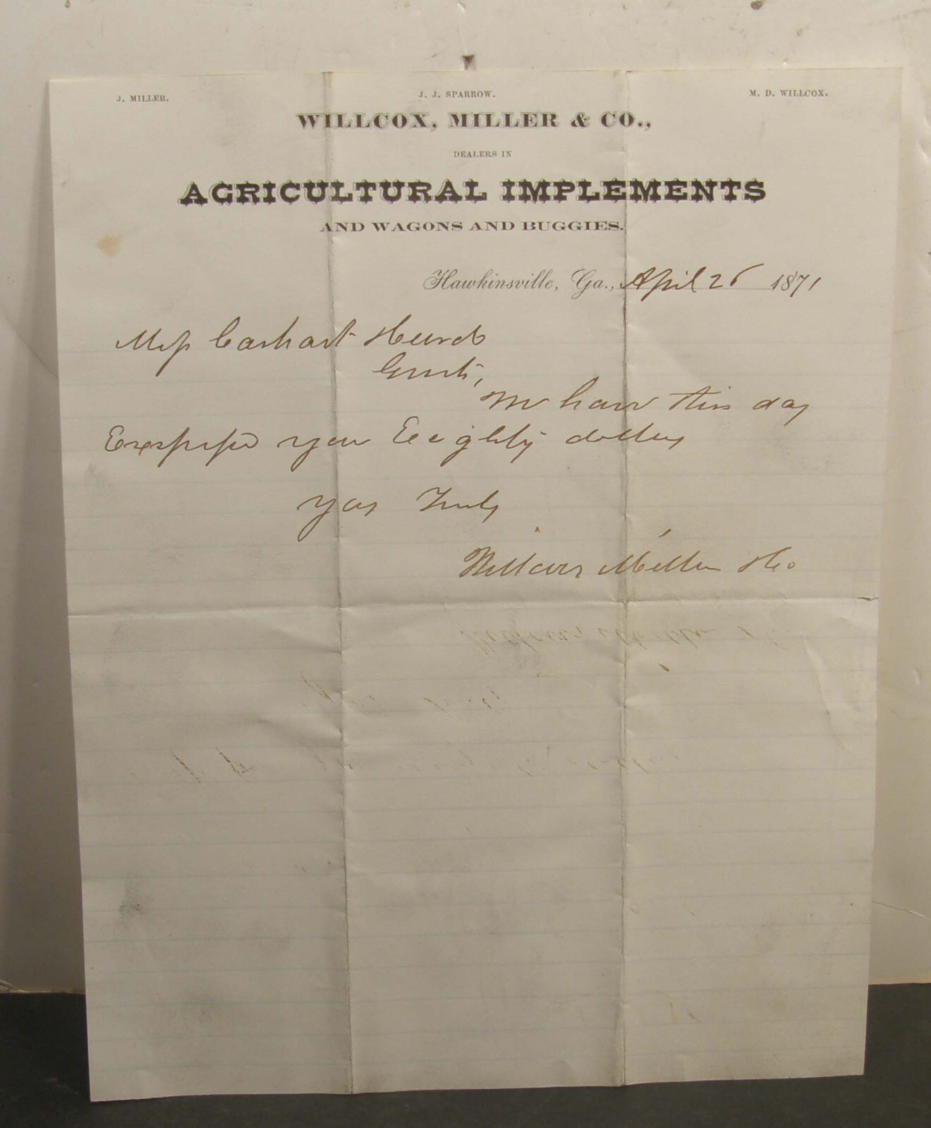 ANTIQUE LETTERHEAD WILLCOX MILLER & CO AGRICULTURAL IMPLEMENTS ...