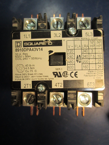Square D 40 Amp 3 Pole 24 Volt Coil Contactor 8910DPA43V14 | eBay