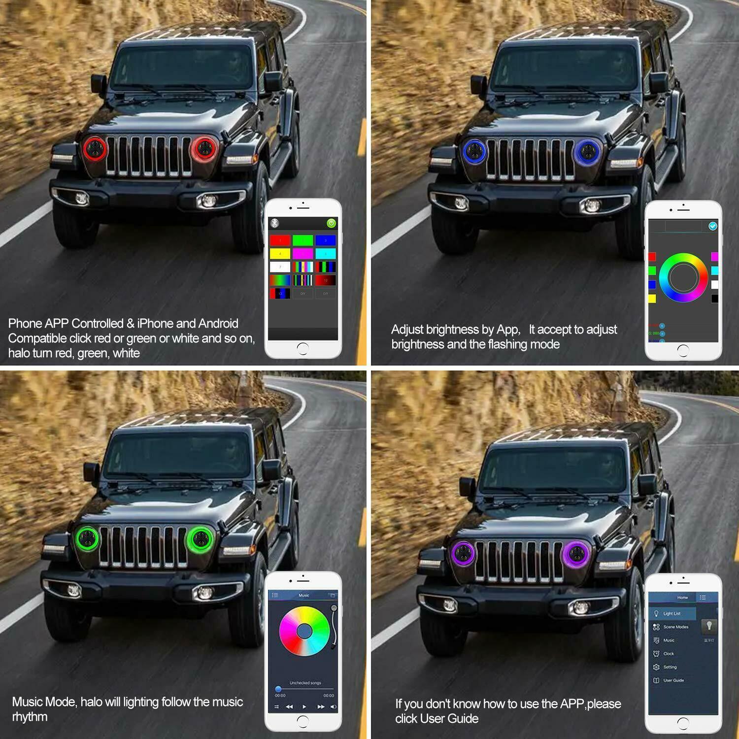 Pair 7" Round RGB LED Headlights Head Lamp DRL For Jeep Wrangler JK JKU ...