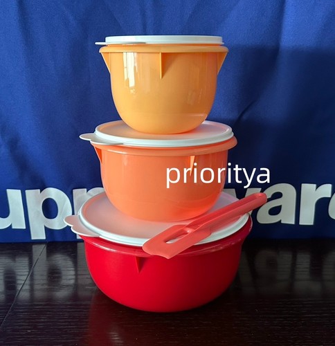 Tupperware Classic Mixing Bowl 5/8/12 Cup Set of 3 w/ Paddle Spatula 3 ...