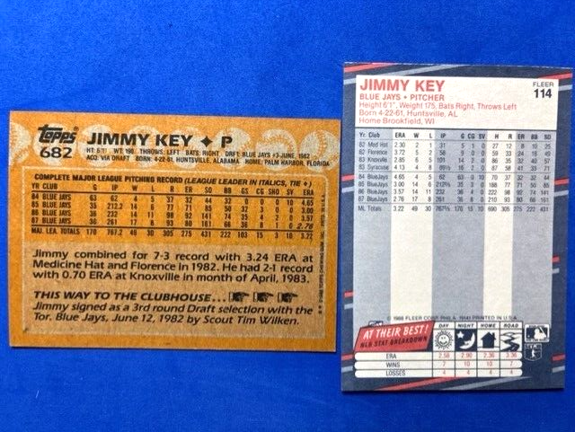 MLB - Jimmy Key 1988 Topps & 1988 Fleer Baseball - Blue Jays | eBay