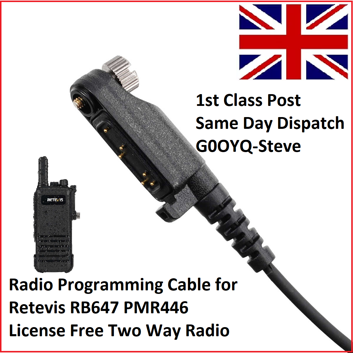 USB Programming Cable for Retevis RB647 PMR446 License Free Two Way ...