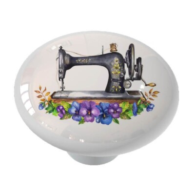 Sewing Machine and Pansies Ceramic Round Drawer Knob | eBay