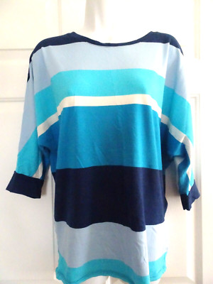 JCP Women's Size M Cotton Blend Top-Blues-Striped-Ragland Sleeves ...