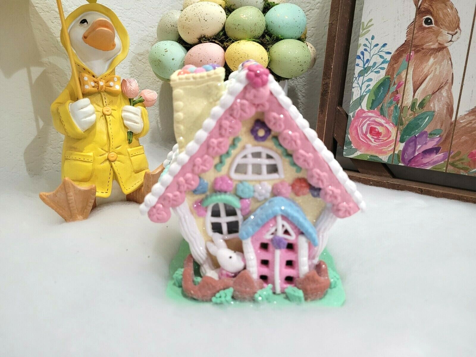 Easter Pastel Bunny Rabbit Gingerbread House LIGHT UP Tabletop Decor 5. ...