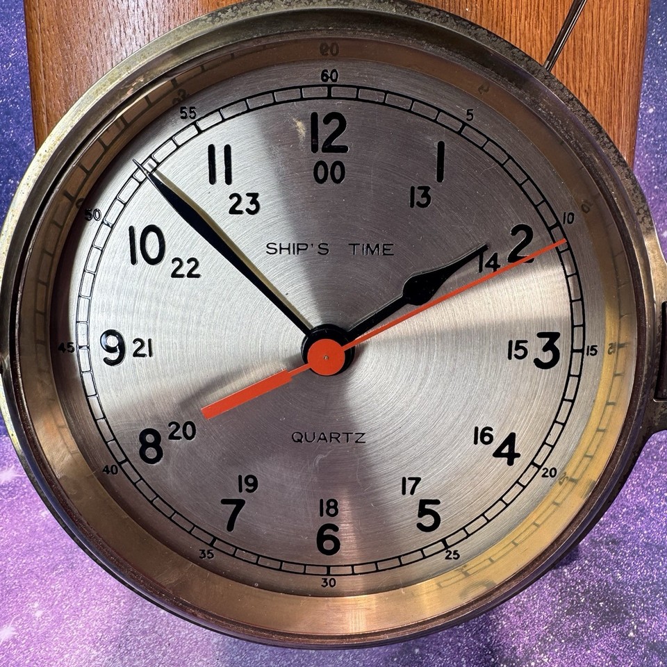 Vintage Captain Brass Ship’s bell Clock W/ Large Hanging Wall Base Need ...