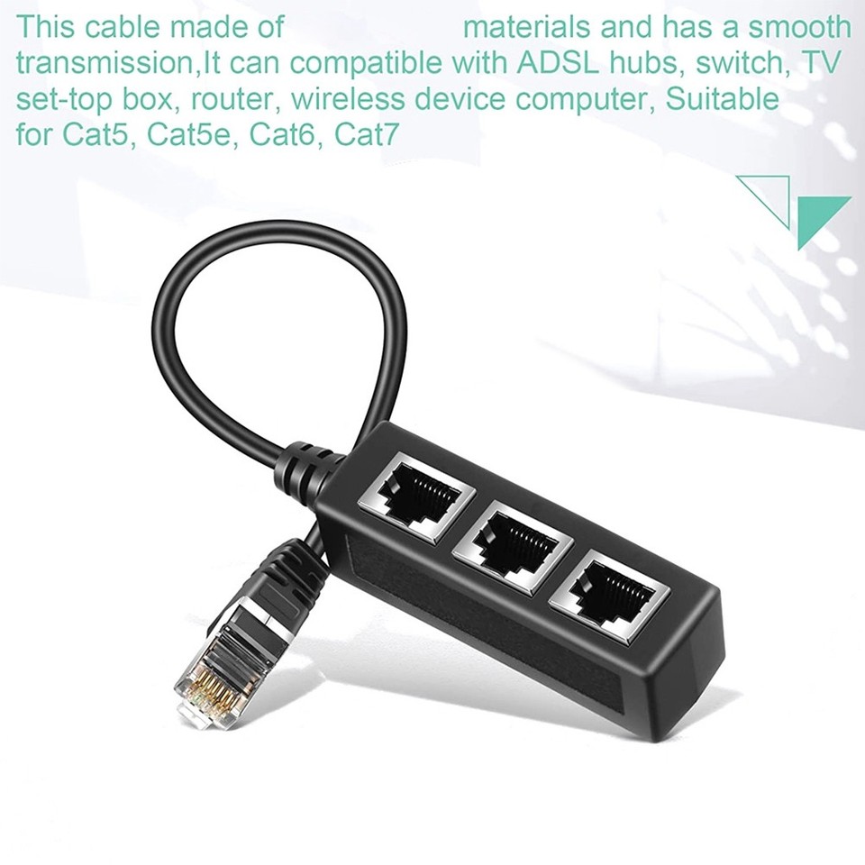 Rj45 Ethernet Splitter Adapter Ethernet Splitter 1 to 3 Black 1 PCS ...